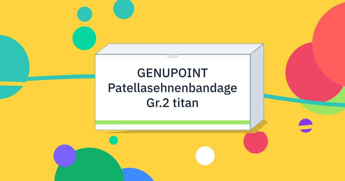 Symbolbild: Packung mit der Aufschrift GENUPOINT Patellasehnenbandage Gr.2 titan (PZN 11470884) – Verfügbarkeit und Bezug in Apotheken in Frankfurt am Main