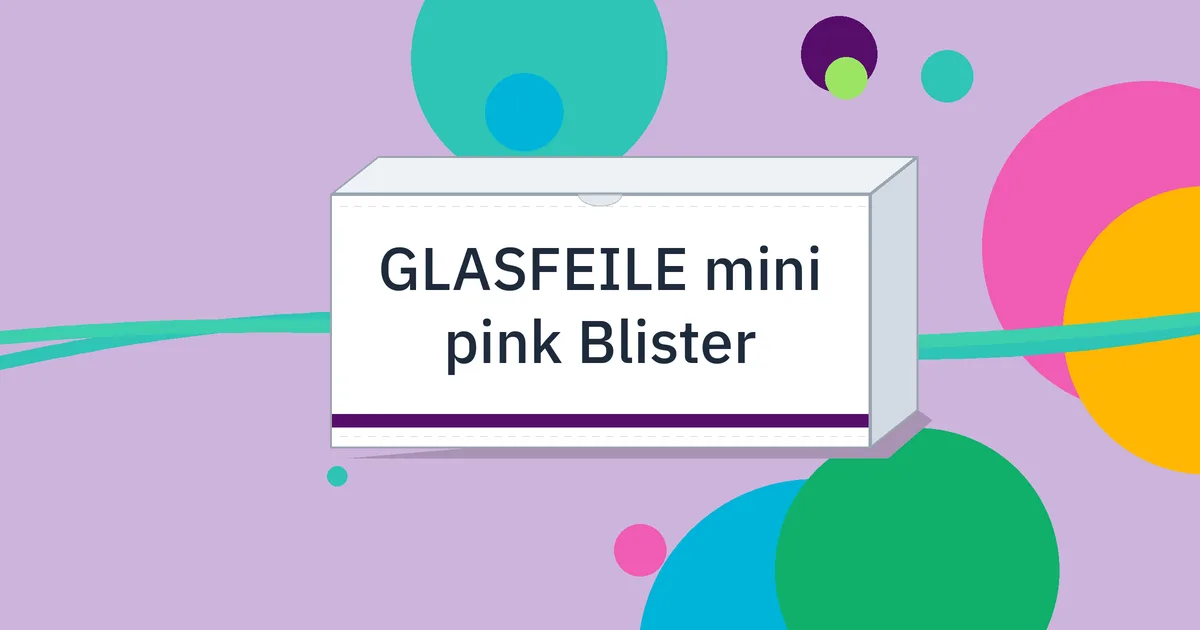 Symbolbild: Packung mit der Aufschrift GLASFEILE mini pink Blister (PZN 10350178) – Verfügbarkeit und Bezug in Apotheken in Frankfurt am Main