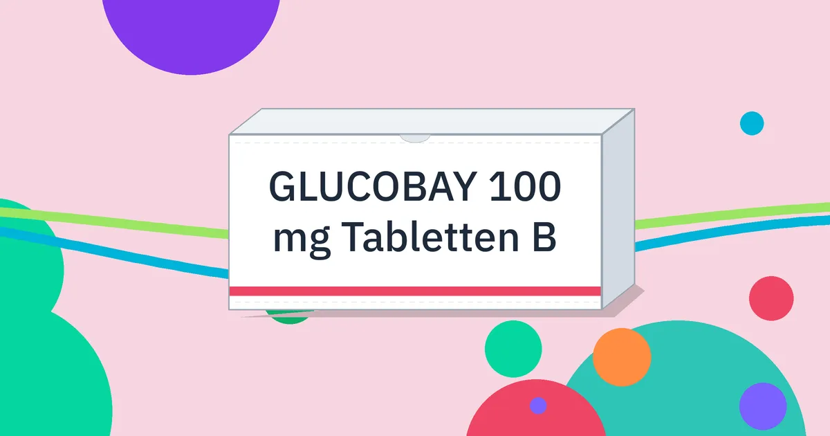 Symbolbild: Packung mit der Aufschrift GLUCOBAY 100 mg Tabletten B (PZN 04182713) – Verfügbarkeit und Bezug in Apotheken in Frankfurt am Main