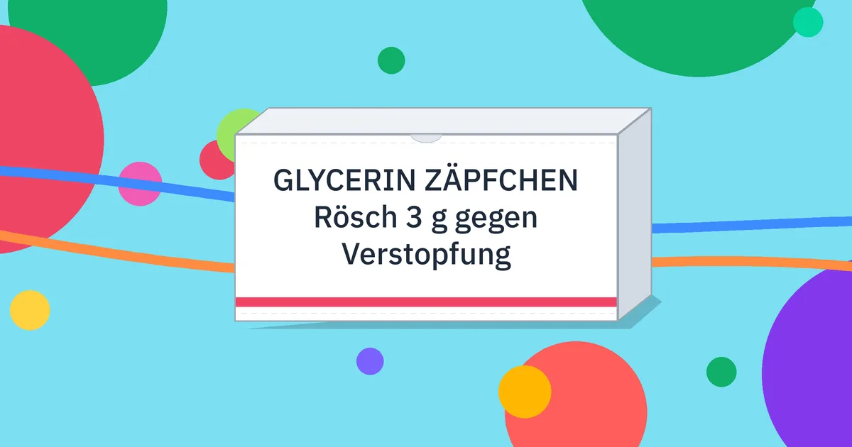 Symbolbild: Packung mit der Aufschrift GLYCERIN ZÄPFCHEN Rösch 3 g gegen Verstopfung (PZN 12733110) – Verfügbarkeit und Bezug in Apotheken in Frankfurt am Main
