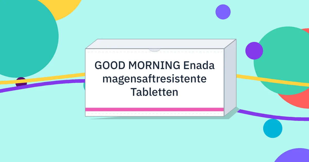 Symbolbild: Packung mit der Aufschrift GOOD MORNING Enada magensaftresistente Tabletten (PZN 11285460) – Verfügbarkeit und Bezug in Apotheken in Frankfurt am Main