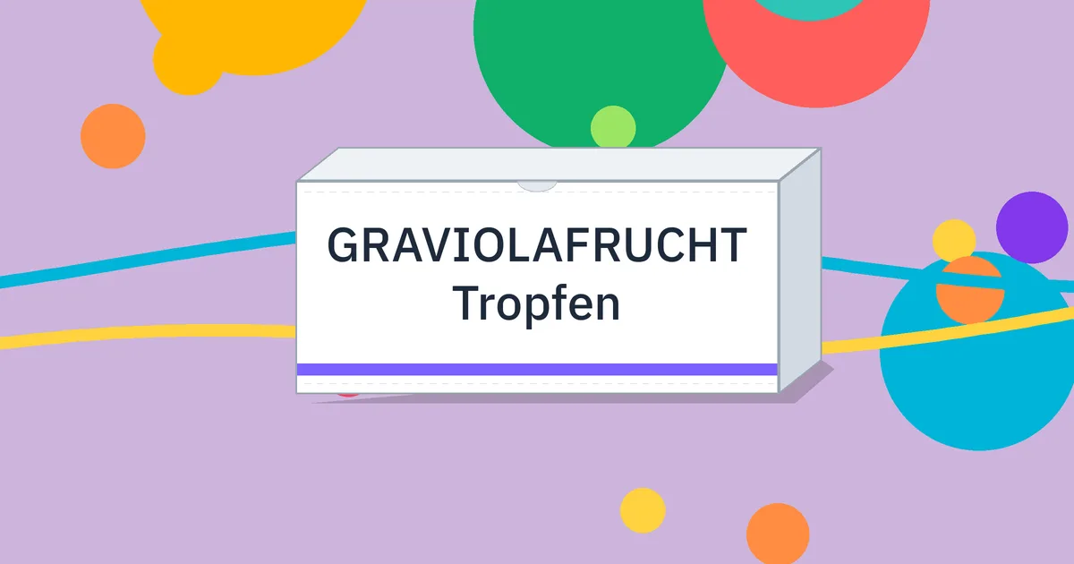Symbolbild: Packung mit der Aufschrift GRAVIOLAFRUCHT Tropfen (PZN 16674166) – Verfügbarkeit und Bezug in Apotheken in Frankfurt am Main