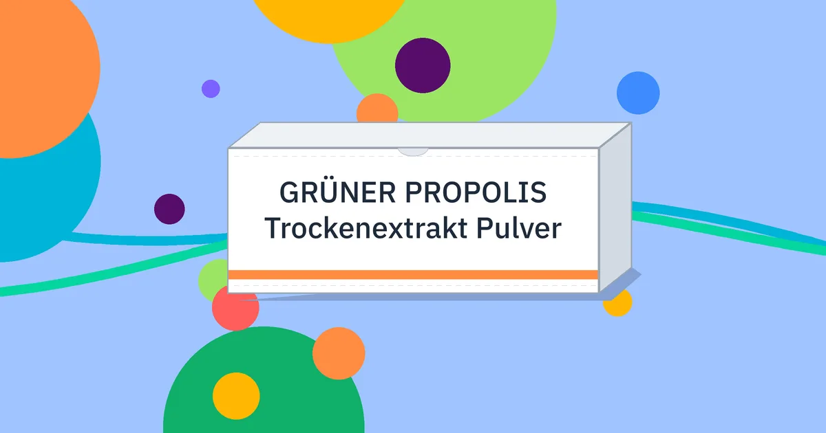 Symbolbild: Packung mit der Aufschrift GRÜNER PROPOLIS Trockenextrakt Pulver (PZN 15870066) – Verfügbarkeit und Bezug in Apotheken in Frankfurt am Main