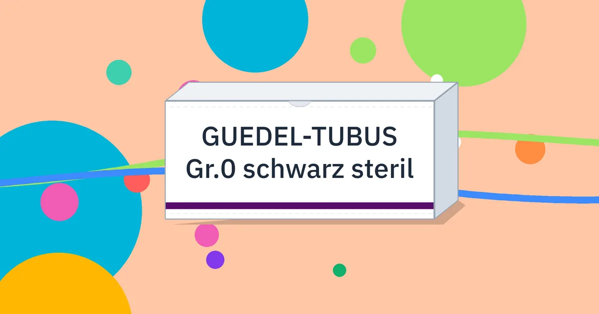 Symbolbild: Packung mit der Aufschrift GUEDEL-TUBUS Gr.0 schwarz steril (PZN 09511682) – Verfügbarkeit und Bezug in Apotheken in Frankfurt am Main