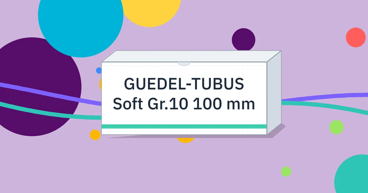 Symbolbild: Packung mit der Aufschrift GUEDEL-TUBUS Soft Gr.10 100 mm (PZN 15891246) – Verfügbarkeit und Bezug in Apotheken in Frankfurt am Main