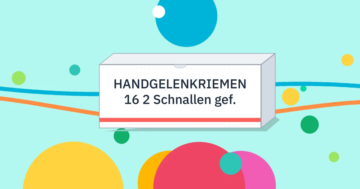 Symbolbild: Packung mit der Aufschrift HANDGELENKRIEMEN 16 2 Schnallen gef. (PZN 02693214) – Verfügbarkeit und Bezug in Apotheken in Frankfurt am Main