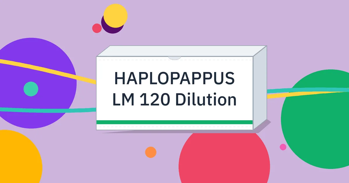 Symbolbild: Packung mit der Aufschrift HAPLOPAPPUS LM 120 Dilution (PZN 12885185) – Verfügbarkeit und Bezug in Apotheken in Frankfurt am Main