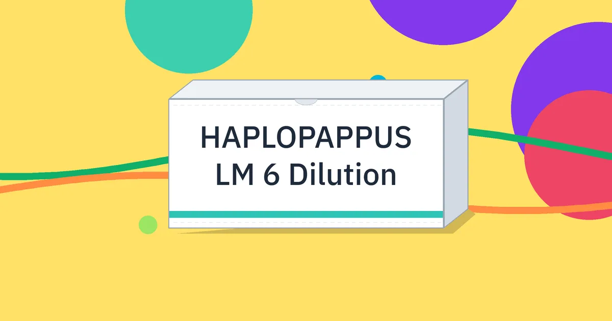 Symbolbild: Packung mit der Aufschrift HAPLOPAPPUS LM 6 Dilution (PZN 12884777) – Verfügbarkeit und Bezug in Apotheken in Frankfurt am Main