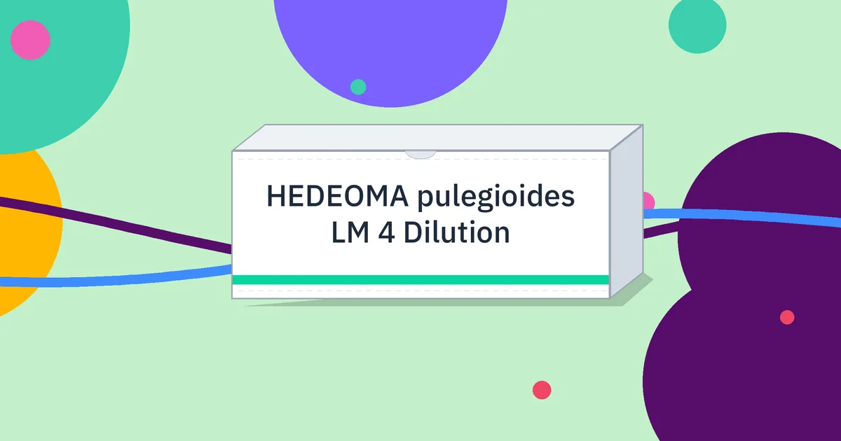 Symbolbild: Packung mit der Aufschrift HEDEOMA pulegioides LM 4 Dilution (PZN 13551078) – Verfügbarkeit und Bezug in Apotheken in Frankfurt am Main