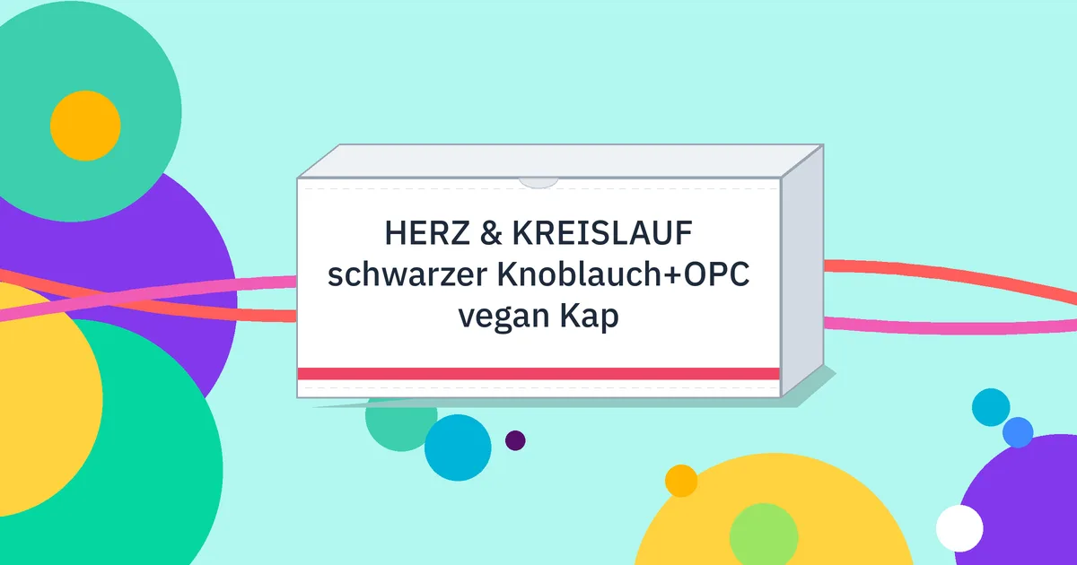 Symbolbild: Packung mit der Aufschrift HERZ & KREISLAUF schwarzer Knoblauch+OPC vegan Kap (PZN 18170205) – Verfügbarkeit und Bezug in Apotheken in Frankfurt am Main