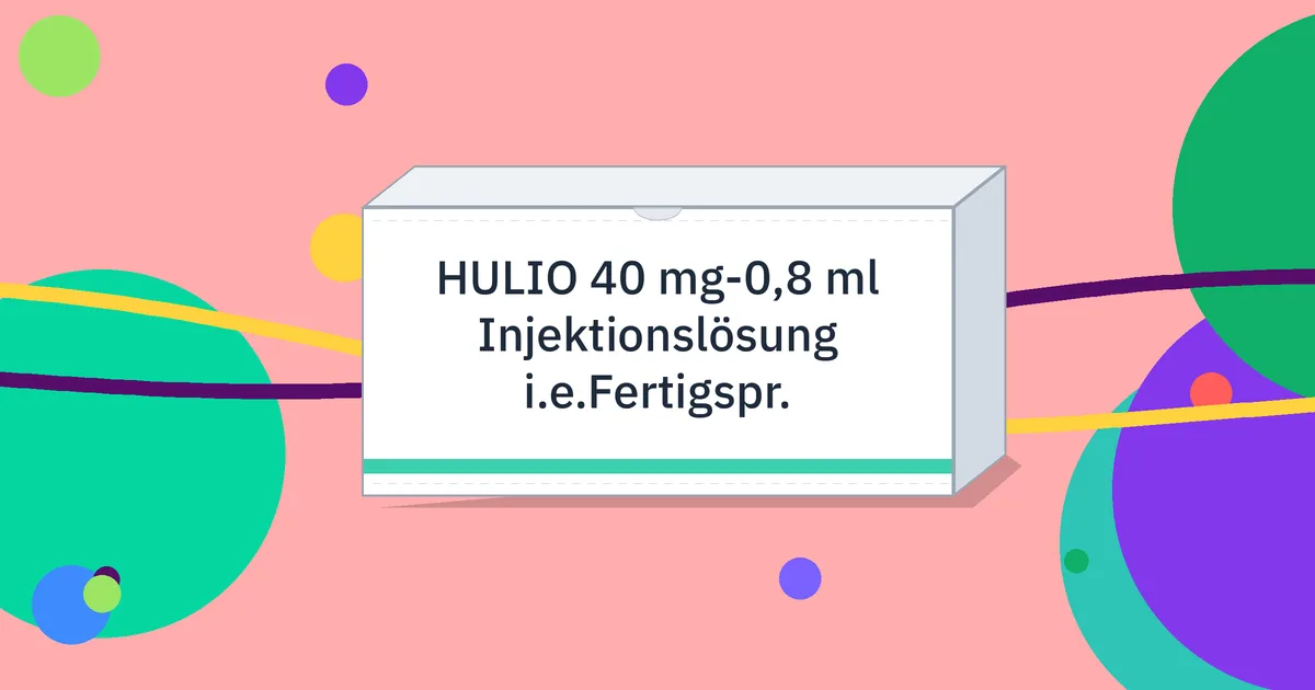 Symbolbild: Packung mit der Aufschrift HULIO 40 mg-0,8 ml Injektionslösung i.e.Fertigspr. (PZN 15637051) – Verfügbarkeit und Bezug in Apotheken in Frankfurt am Main