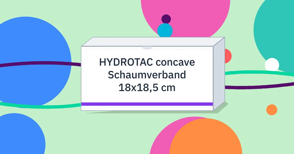 Symbolbild: Packung mit der Aufschrift HYDROTAC concave Schaumverband 18x18,5 cm (PZN 18127853) – Verfügbarkeit und Bezug in Apotheken in Frankfurt am Main
