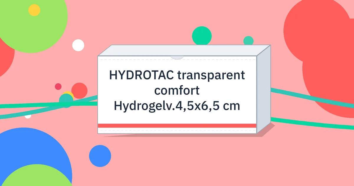 Symbolbild: Packung mit der Aufschrift HYDROTAC transparent comfort Hydrogelv.4,5x6,5 cm (PZN 20740489) – Verfügbarkeit und Bezug in Apotheken in Frankfurt am Main