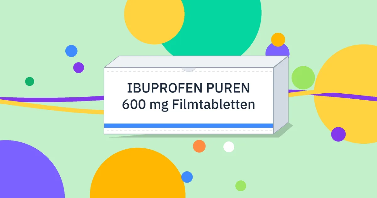 Symbolbild: Packung mit der Aufschrift IBUPROFEN PUREN 600 mg Filmtabletten (PZN 13816720) – Verfügbarkeit und Bezug in Apotheken in Frankfurt am Main