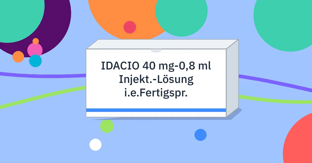 Symbolbild: Packung mit der Aufschrift IDACIO 40 mg-0,8 ml Injekt.-Lösung i.e.Fertigspr. (PZN 16150871) – Verfügbarkeit und Bezug in Apotheken in Frankfurt am Main