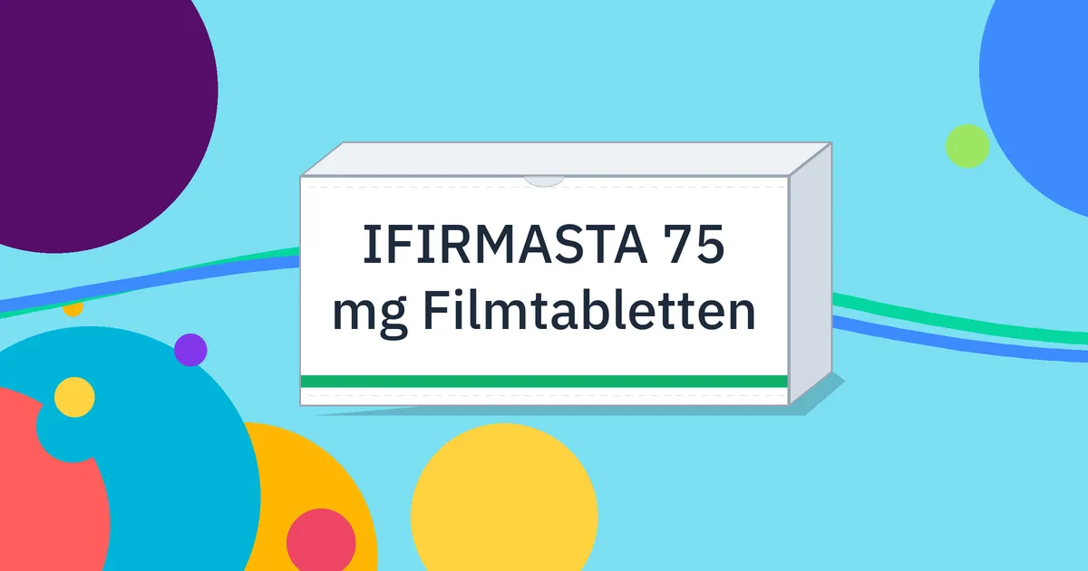 Symbolbild: Packung mit der Aufschrift IFIRMASTA 75 mg Filmtabletten (PZN 09726342) – Verfügbarkeit und Bezug in Apotheken in Frankfurt am Main