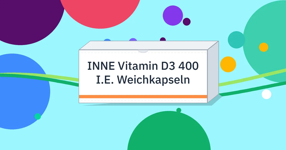 Symbolbild: Packung mit der Aufschrift INNE Vitamin D3 400 I.E. Weichkapseln (PZN 18455534) – Verfügbarkeit und Bezug in Apotheken in Frankfurt am Main