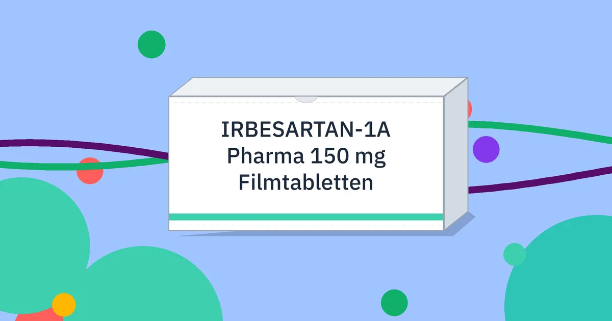 Symbolbild: Packung mit der Aufschrift IRBESARTAN-1A Pharma 150 mg Filmtabletten (PZN 09607198) – Verfügbarkeit und Bezug in Apotheken in Frankfurt am Main