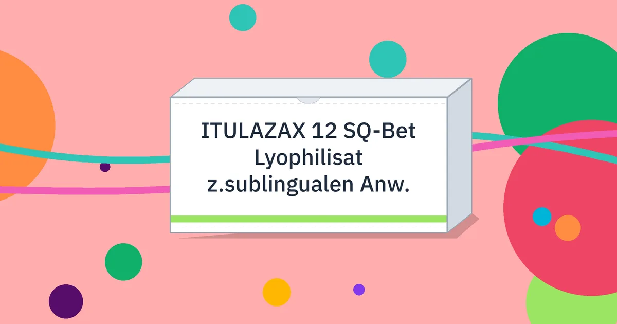 Symbolbild: Packung mit der Aufschrift ITULAZAX 12 SQ-Bet Lyophilisat z.sublingualen Anw. (PZN 17628889) – Verfügbarkeit und Bezug in Apotheken in Frankfurt am Main