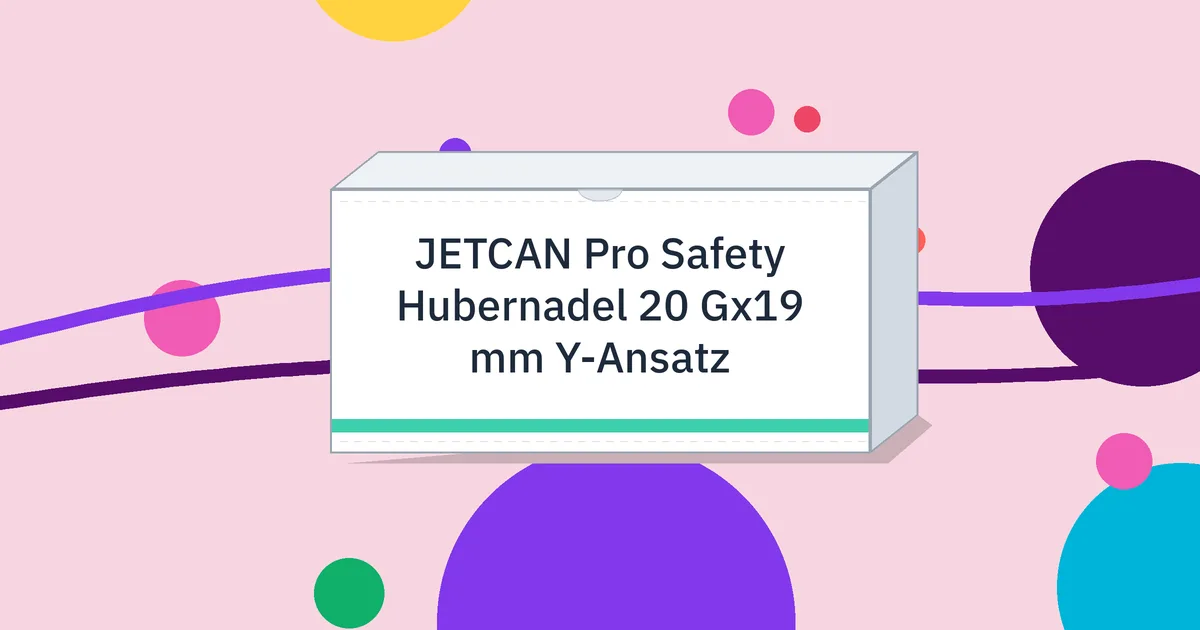 Symbolbild: Packung mit der Aufschrift JETCAN Pro Safety Hubernadel 20 Gx19 mm Y-Ansatz (PZN 19420897) – Verfügbarkeit und Bezug in Apotheken in Frankfurt am Main