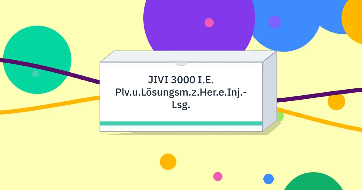Symbolbild: Packung mit der Aufschrift JIVI 3000 I.E. Plv.u.Lösungsm.z.Her.e.Inj.-Lsg. (PZN 19816023) – Verfügbarkeit und Bezug in Apotheken in Frankfurt am Main