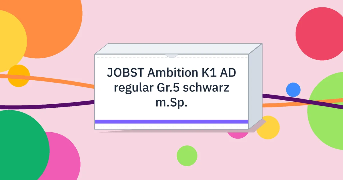 Symbolbild: Packung mit der Aufschrift JOBST Ambition K1 AD regular Gr.5 schwarz m.Sp. (PZN 11020419) – Verfügbarkeit und Bezug in Apotheken in Frankfurt am Main