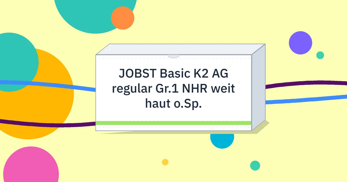 Symbolbild: Packung mit der Aufschrift JOBST Basic K2 AG regular Gr.1 NHR weit haut o.Sp. (PZN 11249553) – Verfügbarkeit und Bezug in Apotheken in Frankfurt am Main