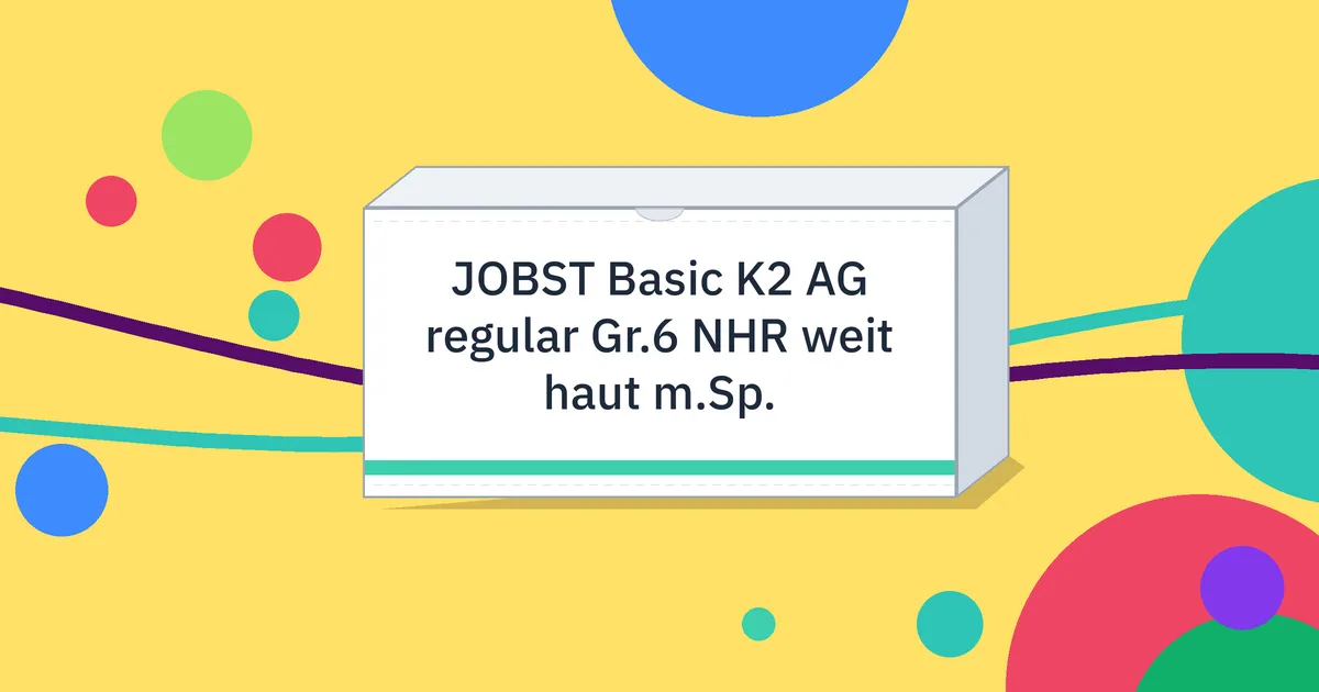 Symbolbild: Packung mit der Aufschrift JOBST Basic K2 AG regular Gr.6 NHR weit haut m.Sp. (PZN 13060417) – Verfügbarkeit und Bezug in Apotheken in Frankfurt am Main