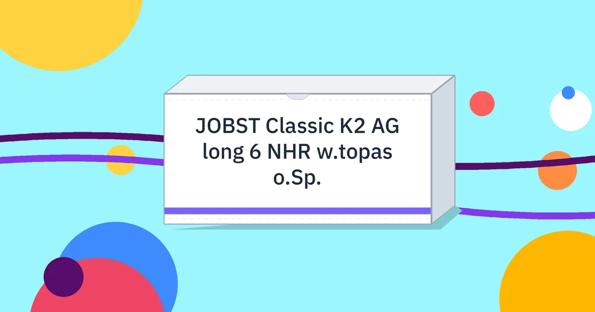 Symbolbild: Packung mit der Aufschrift JOBST Classic K2 AG long 6 NHR w.topas o.Sp. (PZN 13062847) – Verfügbarkeit und Bezug in Apotheken in Frankfurt am Main