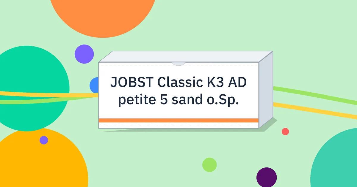 Symbolbild: Packung mit der Aufschrift JOBST Classic K3 AD petite 5 sand o.Sp. (PZN 13070574) – Verfügbarkeit und Bezug in Apotheken in Frankfurt am Main