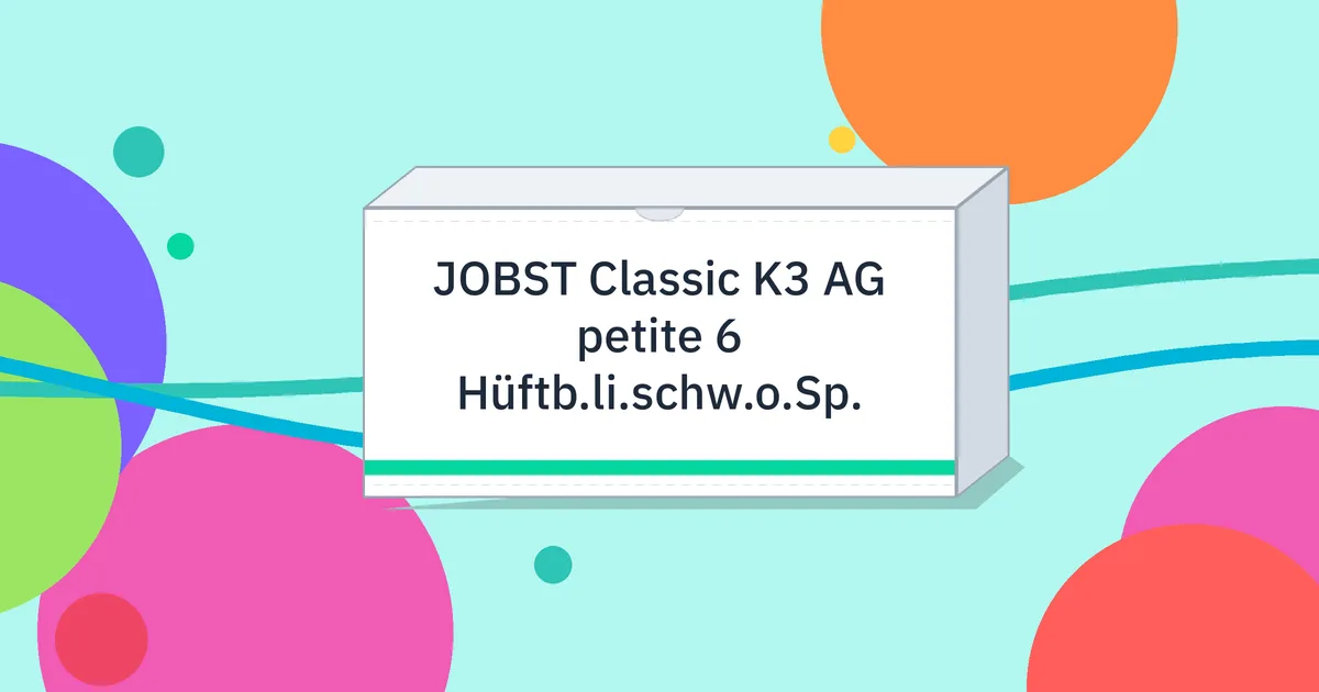 Symbolbild: Packung mit der Aufschrift JOBST Classic K3 AG petite 6 Hüftb.li.schw.o.Sp. (PZN 13074537) – Verfügbarkeit und Bezug in Apotheken in Frankfurt am Main