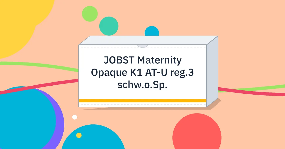 Symbolbild: Packung mit der Aufschrift JOBST Maternity Opaque K1 AT-U reg.3 schw.o.Sp. (PZN 15852826) – Verfügbarkeit und Bezug in Apotheken in Frankfurt am Main