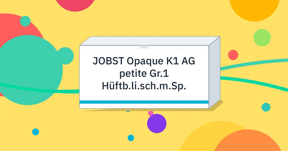 Symbolbild: Packung mit der Aufschrift JOBST Opaque K1 AG petite Gr.1 Hüftb.li.sch.m.Sp. (PZN 13097722) – Verfügbarkeit und Bezug in Apotheken in Frankfurt am Main