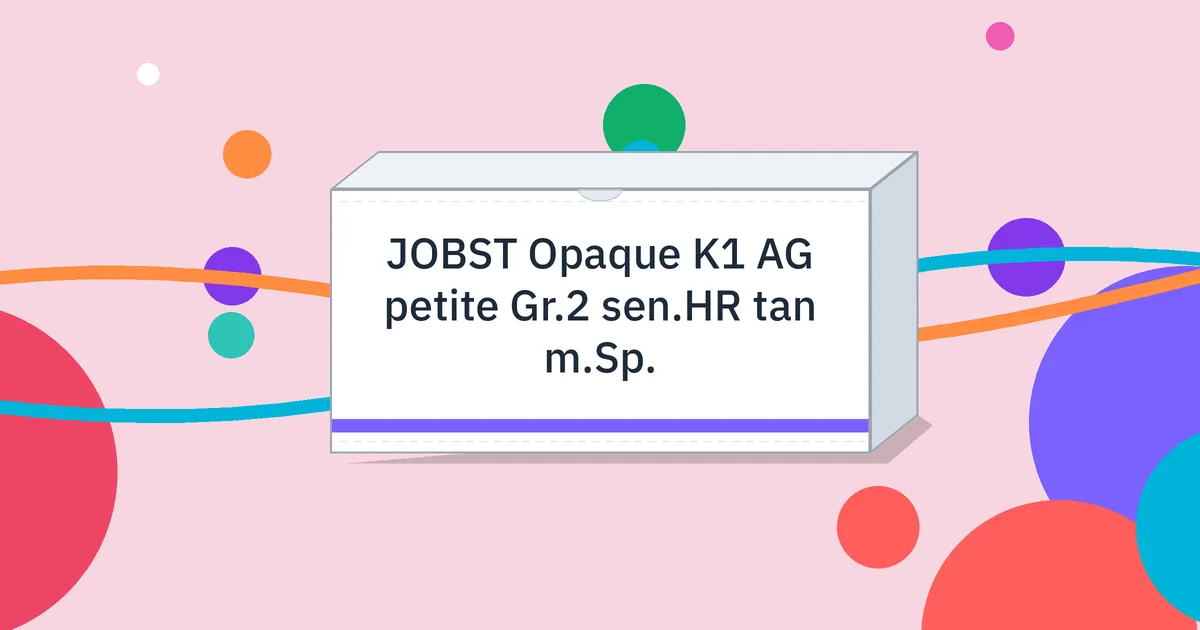 Symbolbild: Packung mit der Aufschrift JOBST Opaque K1 AG petite Gr.2 sen.HR tan m.Sp. (PZN 16270196) – Verfügbarkeit und Bezug in Apotheken in Frankfurt am Main