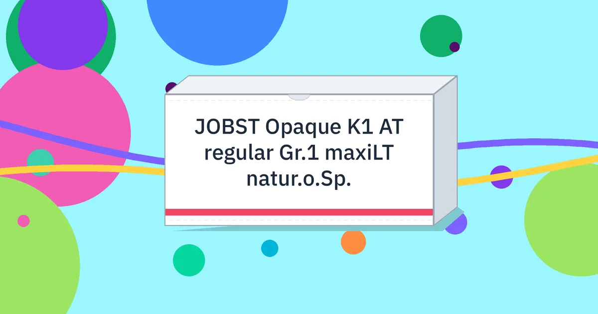 Symbolbild: Packung mit der Aufschrift JOBST Opaque K1 AT regular Gr.1 maxiLT natur.o.Sp. (PZN 13106579) – Verfügbarkeit und Bezug in Apotheken in Frankfurt am Main