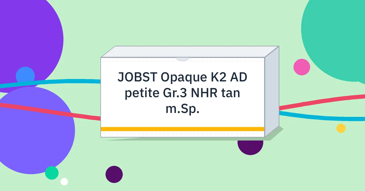 Symbolbild: Packung mit der Aufschrift JOBST Opaque K2 AD petite Gr.3 NHR tan m.Sp. (PZN 16278944) – Verfügbarkeit und Bezug in Apotheken in Frankfurt am Main