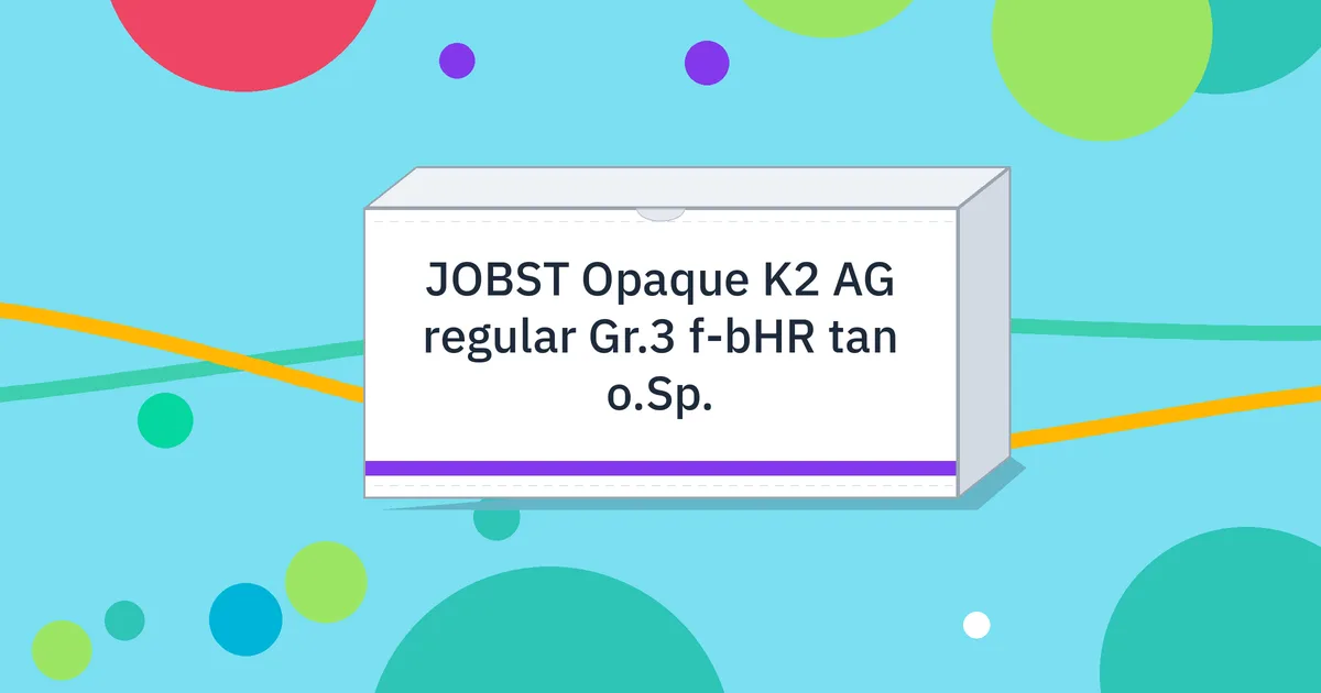 Symbolbild: Packung mit der Aufschrift JOBST Opaque K2 AG regular Gr.3 f-bHR tan o.Sp. (PZN 16280906) – Verfügbarkeit und Bezug in Apotheken in Frankfurt am Main