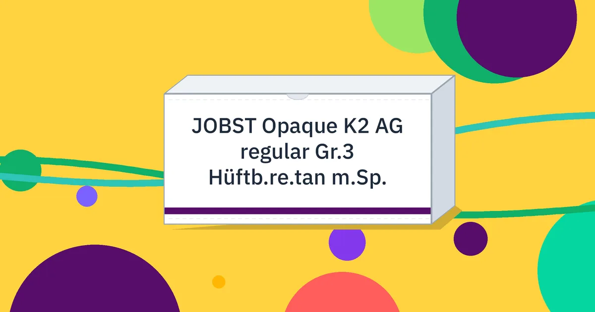 Symbolbild: Packung mit der Aufschrift JOBST Opaque K2 AG regular Gr.3 Hüftb.re.tan m.Sp. (PZN 16287110) – Verfügbarkeit und Bezug in Apotheken in Frankfurt am Main