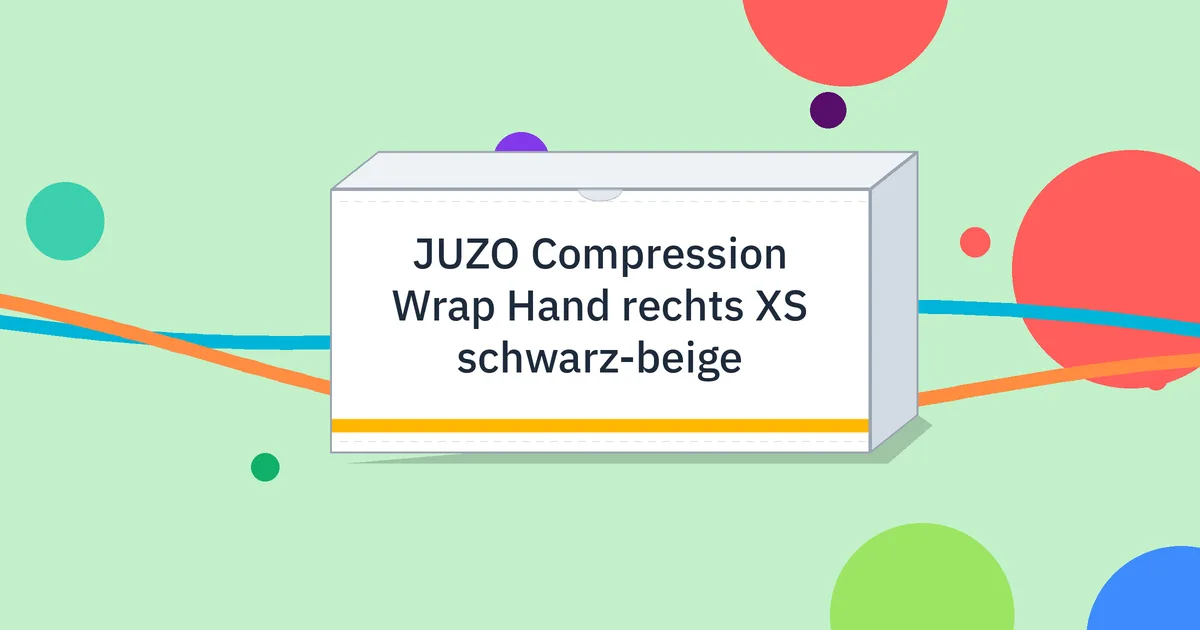 Symbolbild: Packung mit der Aufschrift JUZO Compression Wrap Hand rechts XS schwarz-beige (PZN 16143813) – Verfügbarkeit und Bezug in Apotheken in Frankfurt am Main