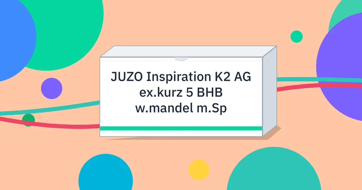 Symbolbild: Packung mit der Aufschrift JUZO Inspiration K2 AG ex.kurz 5 BHB w.mandel m.Sp (PZN 14851492) – Verfügbarkeit und Bezug in Apotheken in Frankfurt am Main