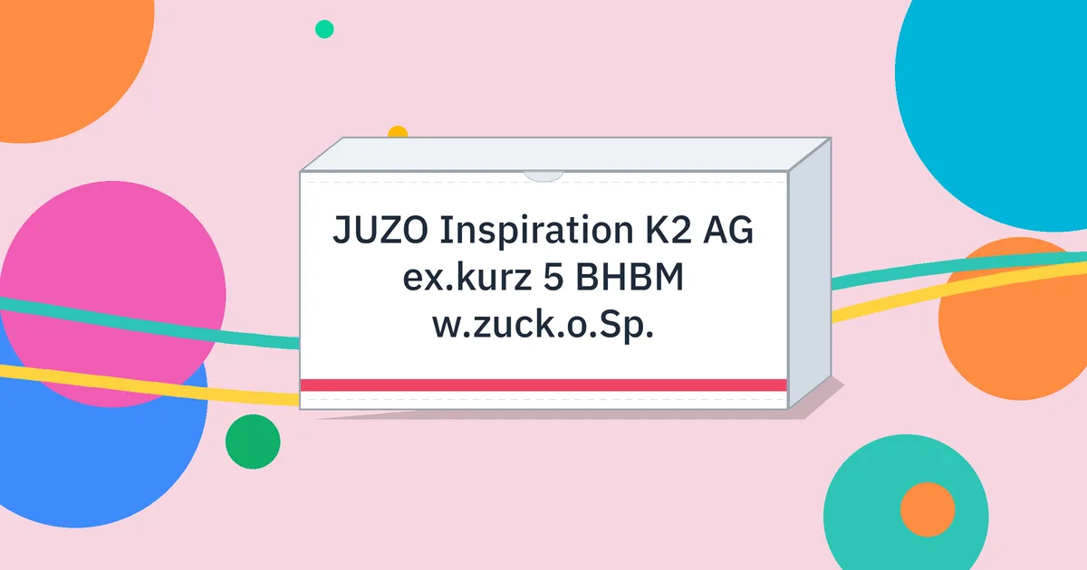 Symbolbild: Packung mit der Aufschrift JUZO Inspiration K2 AG ex.kurz 5 BHBM w.zuck.o.Sp. (PZN 14885692) – Verfügbarkeit und Bezug in Apotheken in Frankfurt am Main