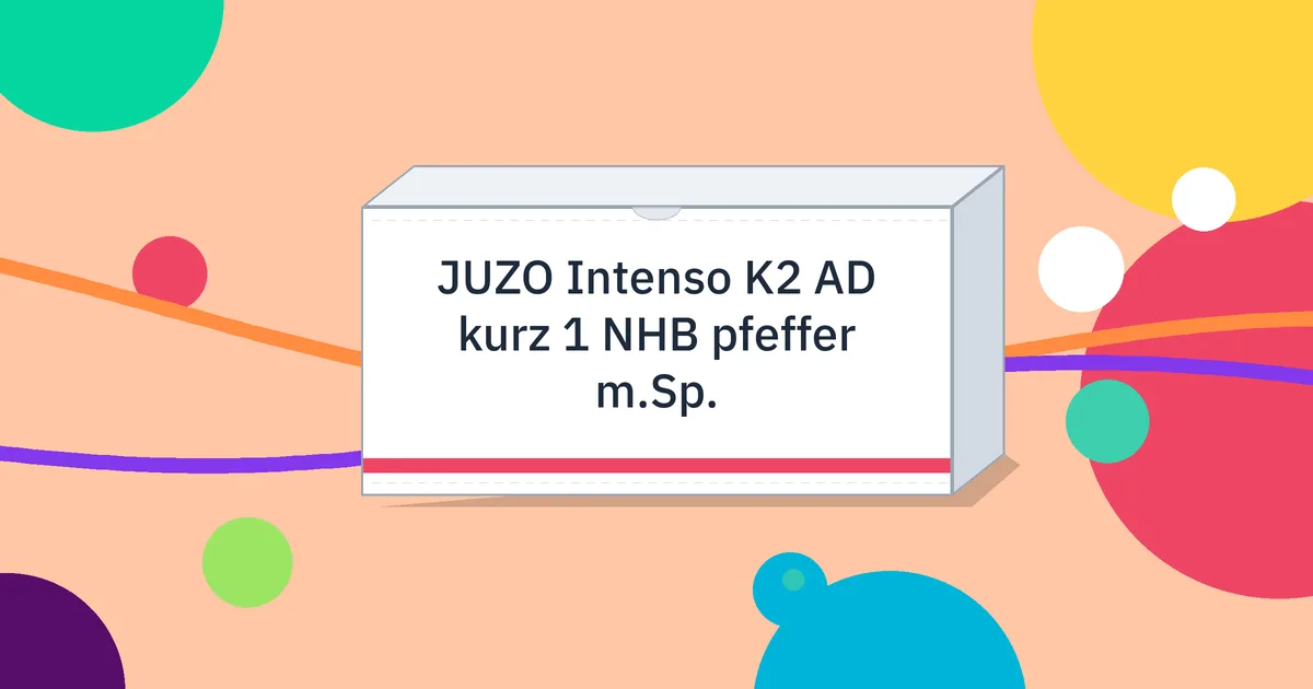 Symbolbild: Packung mit der Aufschrift JUZO Intenso K2 AD kurz 1 NHB pfeffer m.Sp. (PZN 18610791) – Verfügbarkeit und Bezug in Apotheken in Frankfurt am Main