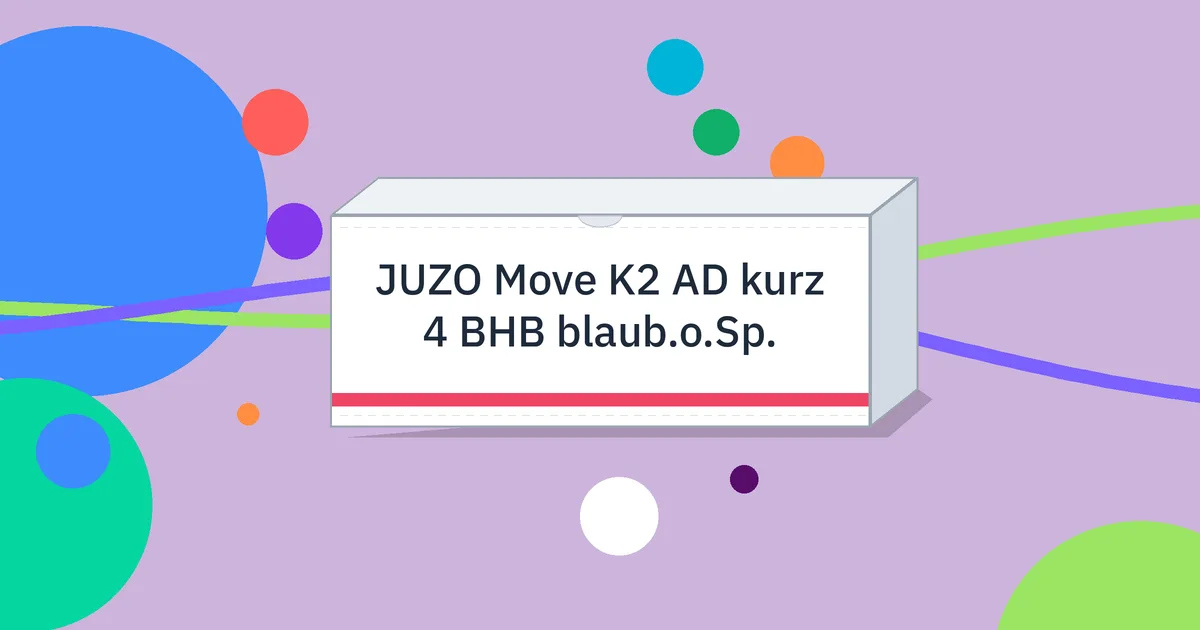 Symbolbild: Packung mit der Aufschrift JUZO Move K2 AD kurz 4 BHB blaub.o.Sp. (PZN 18541297) – Verfügbarkeit und Bezug in Apotheken in Frankfurt am Main
