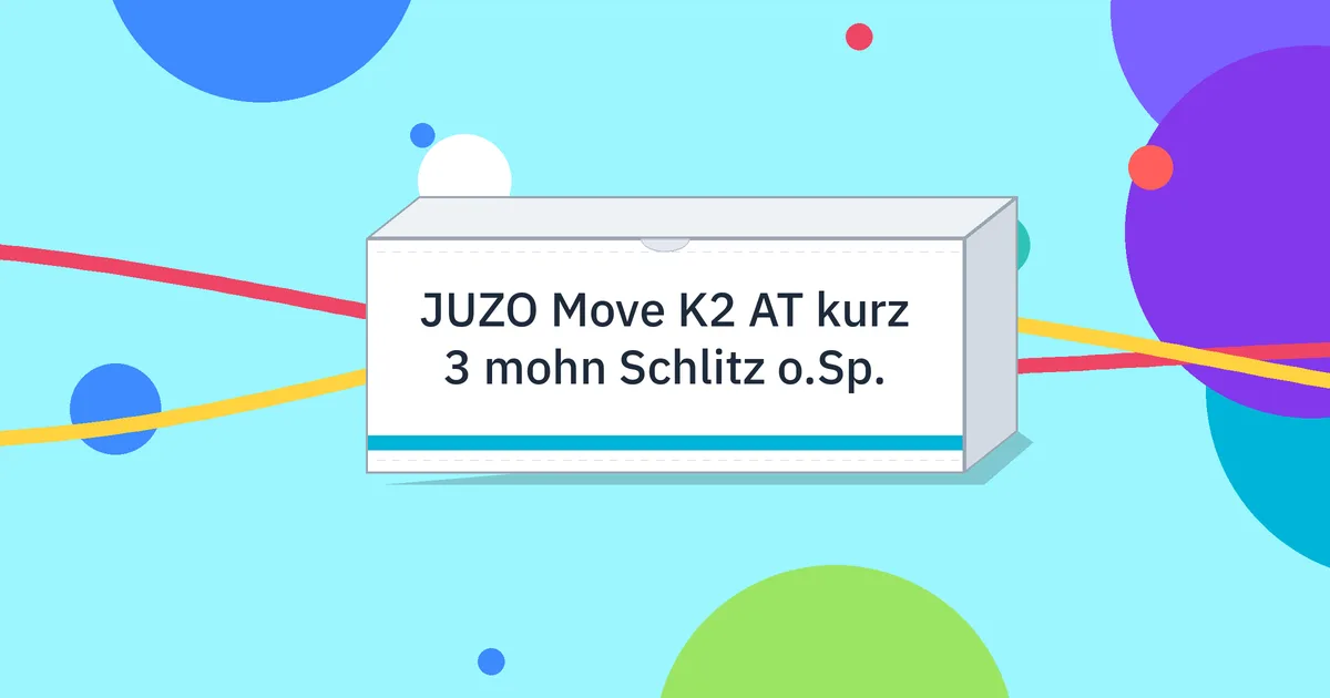 Symbolbild: Packung mit der Aufschrift JUZO Move K2 AT kurz 3 mohn Schlitz o.Sp. (PZN 20676656) – Verfügbarkeit und Bezug in Apotheken in Frankfurt am Main