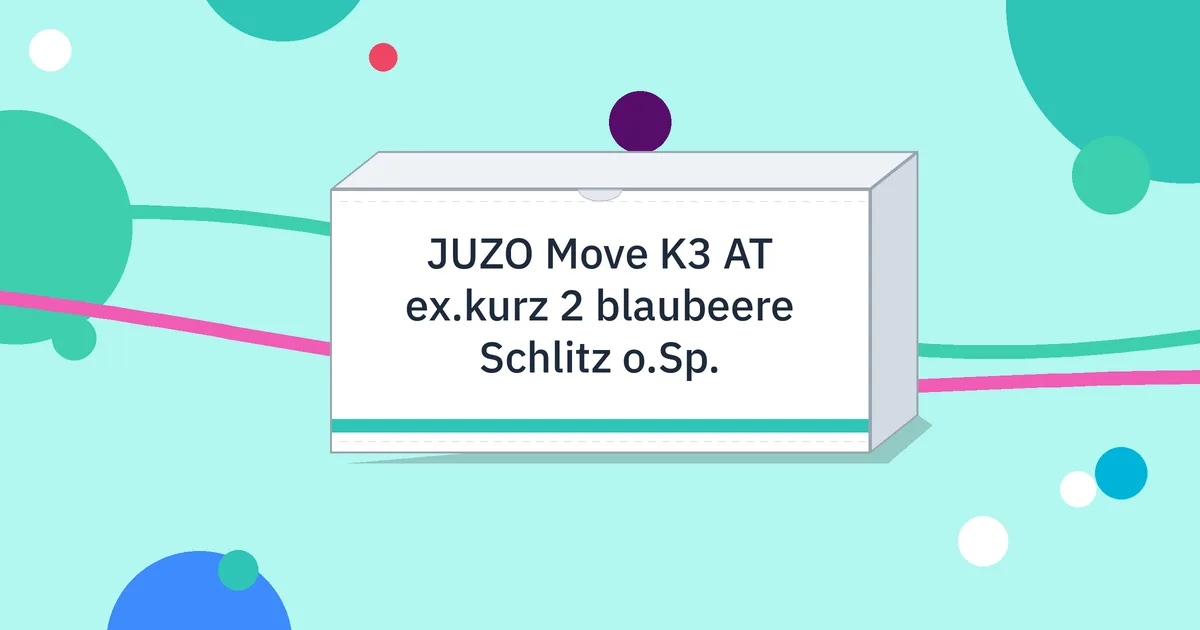 Symbolbild: Packung mit der Aufschrift JUZO Move K3 AT ex.kurz 2 blaubeere Schlitz o.Sp. (PZN 20682645) – Verfügbarkeit und Bezug in Apotheken in Frankfurt am Main