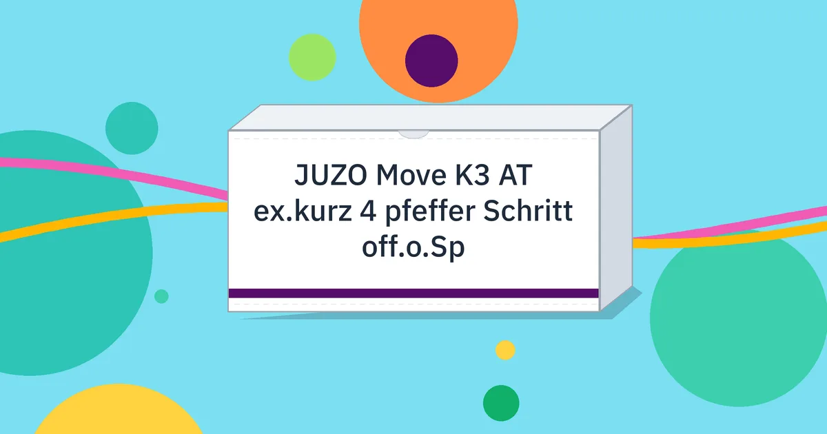 Symbolbild: Packung mit der Aufschrift JUZO Move K3 AT ex.kurz 4 pfeffer Schritt off.o.Sp (PZN 20681901) – Verfügbarkeit und Bezug in Apotheken in Frankfurt am Main