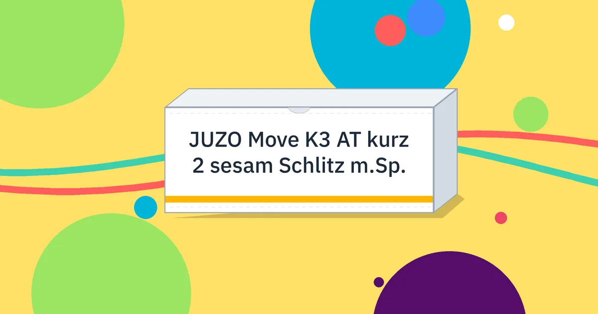 Symbolbild: Packung mit der Aufschrift JUZO Move K3 AT kurz 2 sesam Schlitz m.Sp. (PZN 20684130) – Verfügbarkeit und Bezug in Apotheken in Frankfurt am Main