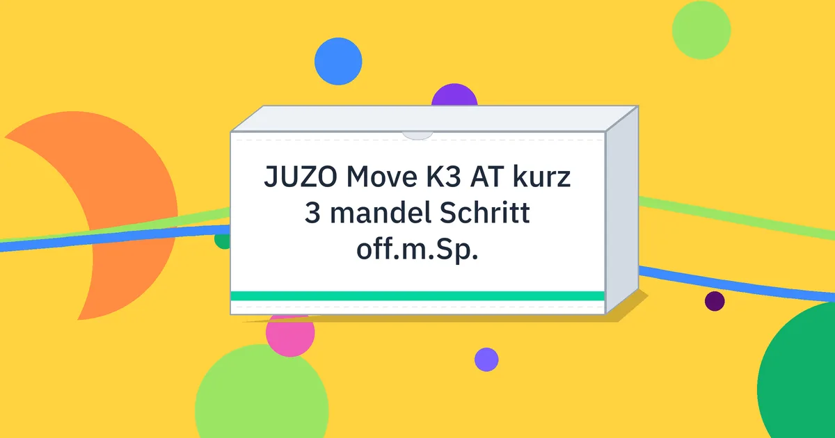 Symbolbild: Packung mit der Aufschrift JUZO Move K3 AT kurz 3 mandel Schritt off.m.Sp. (PZN 20683780) – Verfügbarkeit und Bezug in Apotheken in Frankfurt am Main