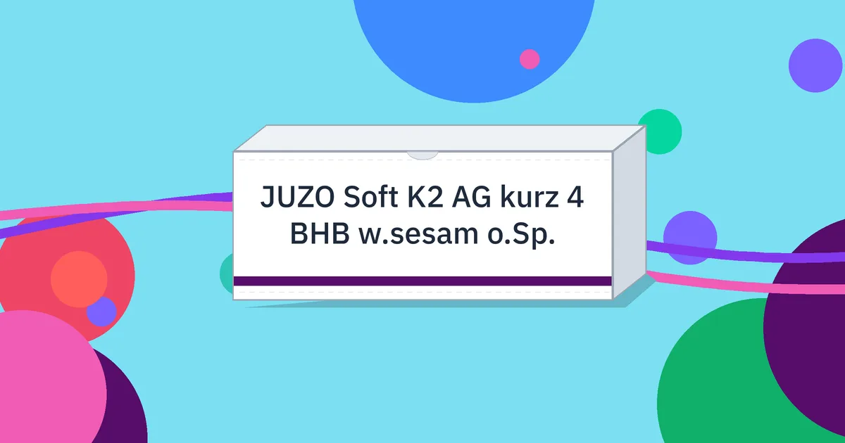 Symbolbild: Packung mit der Aufschrift JUZO Soft K2 AG kurz 4 BHB w.sesam o.Sp. (PZN 14842688) – Verfügbarkeit und Bezug in Apotheken in Frankfurt am Main