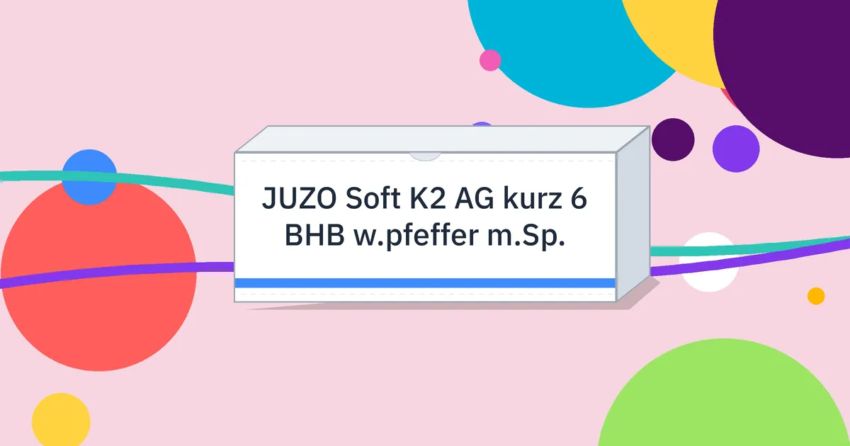 Symbolbild: Packung mit der Aufschrift JUZO Soft K2 AG kurz 6 BHB w.pfeffer m.Sp. (PZN 14841890) – Verfügbarkeit und Bezug in Apotheken in Frankfurt am Main